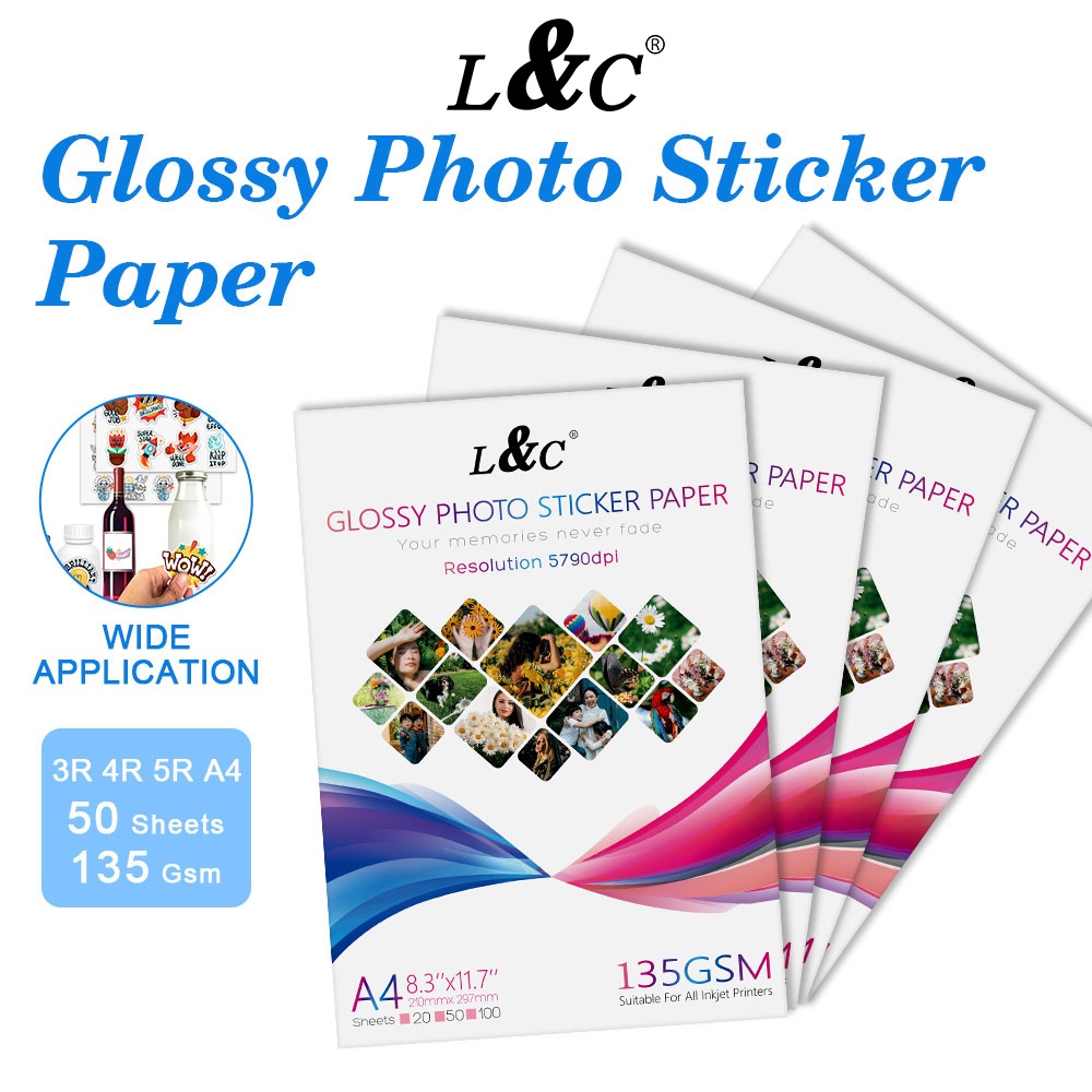 L&C Photo Paper Sticker 3R 4R 5R A4 Size Glossy Photo Paper Inkjet ...