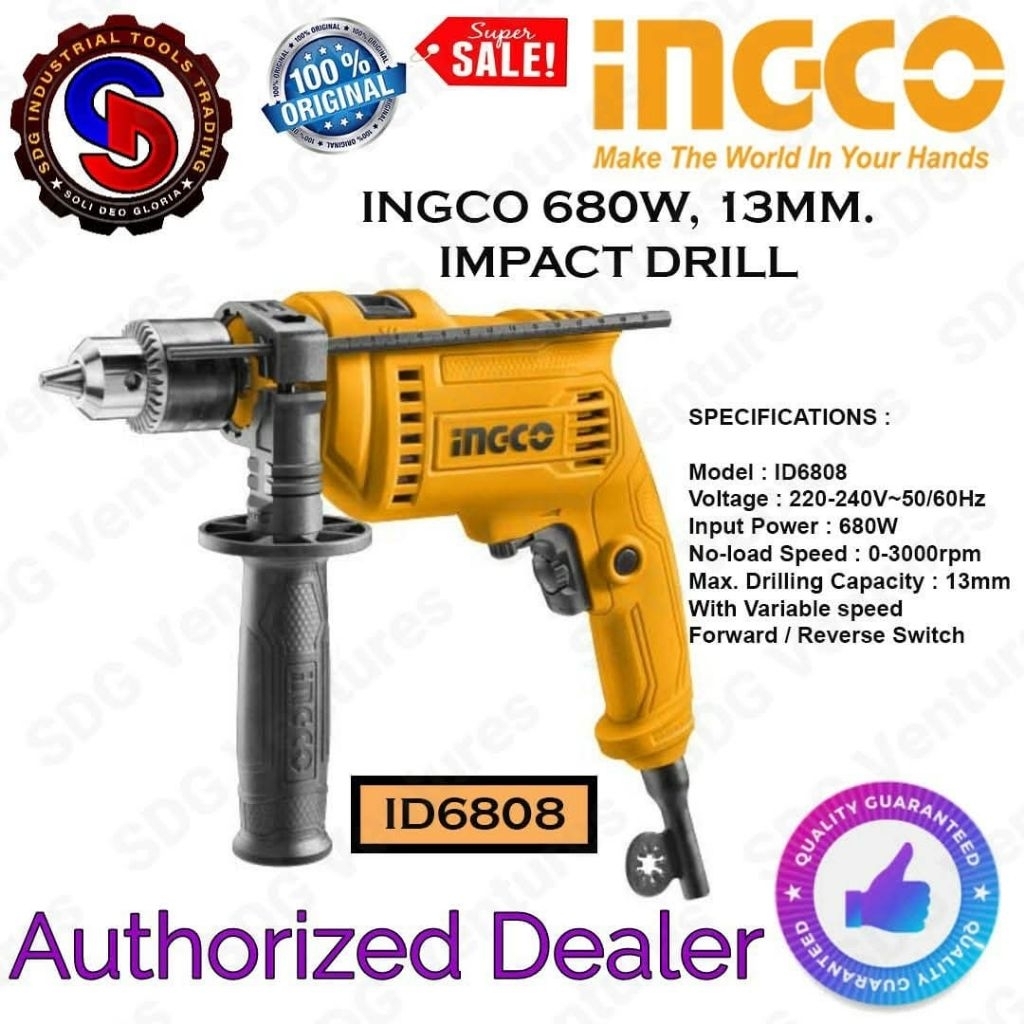 INGCO 680W, 13mm. Impact Drill (ID6808 / ID68016P) with FREE 3m ...
