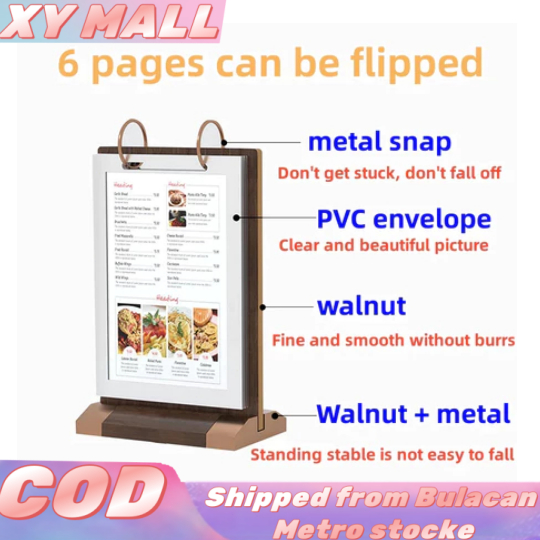 Walnut flip table card pvc menu adhesive display stand A4/A5/A6 wooden ...