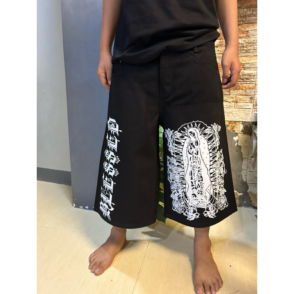 JORTS WITH DESIGN IT HAS A DENIM FABRIC AND WIDE LEG STYLE | Shopee ...