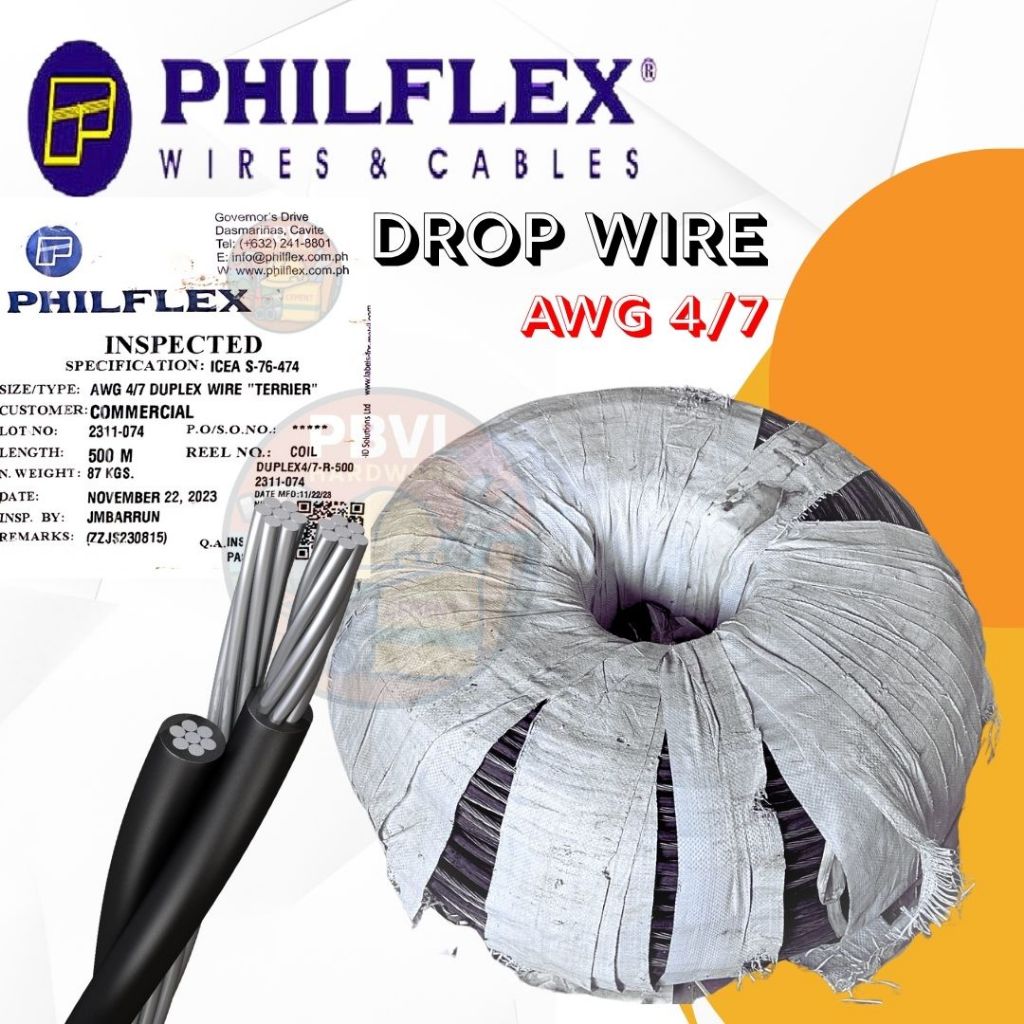 PHILFLEX ACSR Service Drop Wire TRIPLEX AWG4/7 x PER 10-50Meters ...