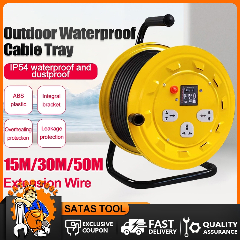 50/30/15 Meters Extension Wheel Cable Reel 220V Cord w/ HEAVY DUTY ...