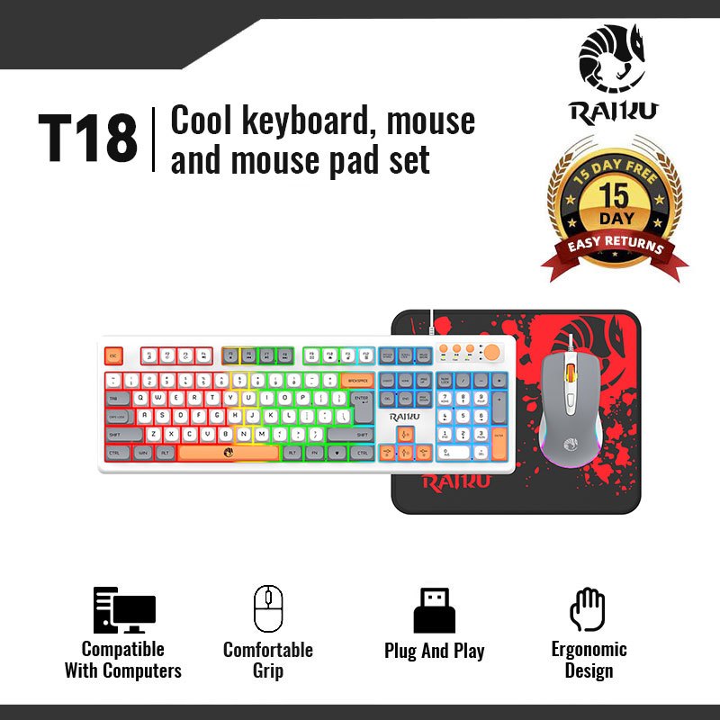 Raiku T18 Gaming Combo: 3-in-1 Keyboard + Mouse + Mousepad | RGB ...