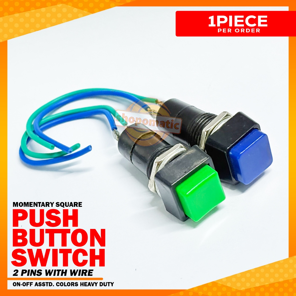 Momentary Push Button Switch Square ON-OFF 2 Pins With Wire Heavy Duty ...