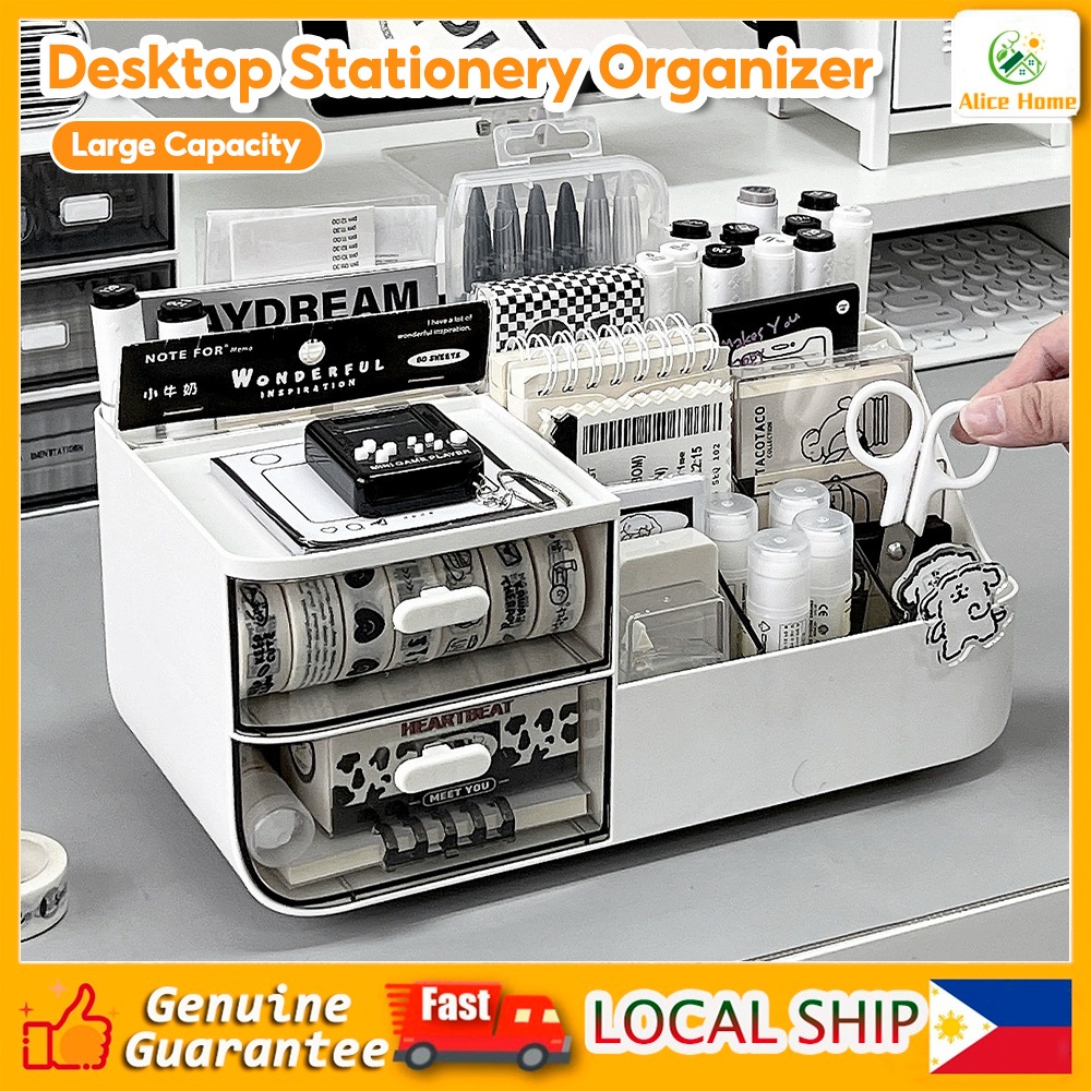 ALICE Desktop Stationery Organizer With Drawer Compartment Pen Holder ...