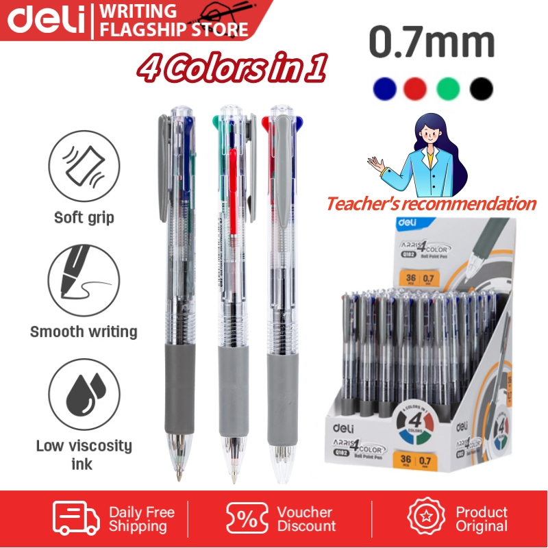 Deli Four-color Ballpoint Pen Press Pen 0.7mm Bullet Mixed Stationery ...