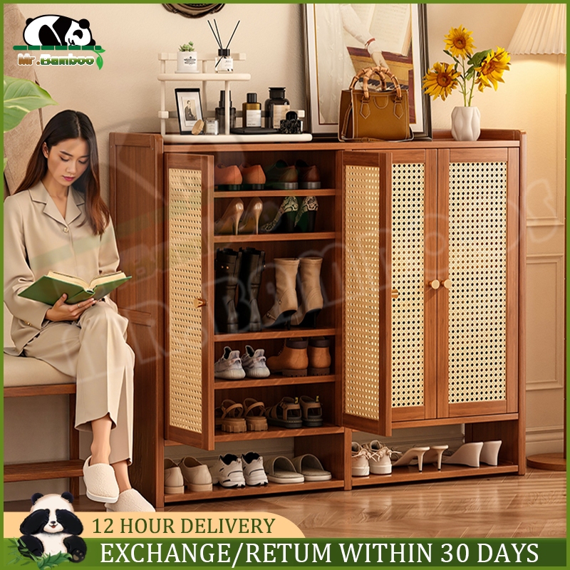 【Lifetime Warranty】Shoe rack Shoe Cabinet Wooden Door With Cover Rattan ...