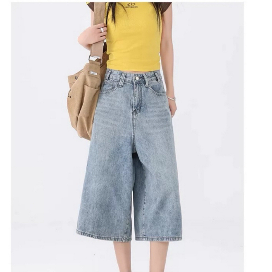 New Loose Denim Shorts Retro Design 7-inch High Waisted Shorts | Shopee ...