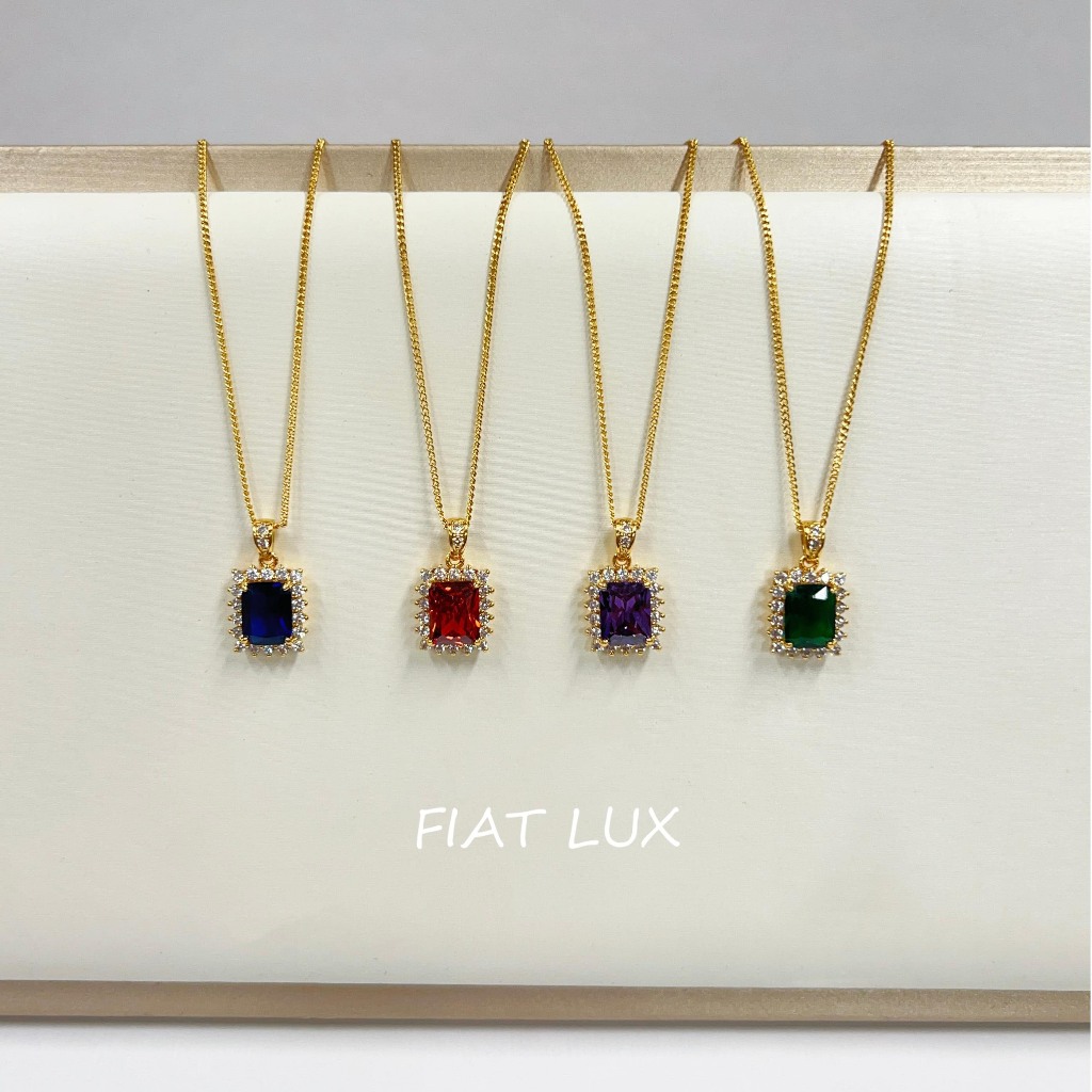 Fiat lux Square Crystal Necklace for Women 4 Color Gemstone Pendant ...