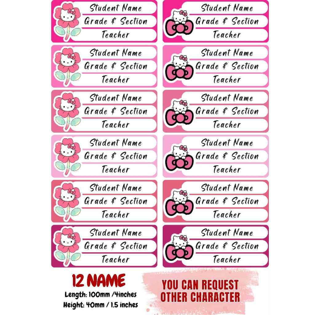 PERSONALIZED 12 NAME CHARACTER STICKER FOR NOTEBOOK WITH GRADE LEVEL ...