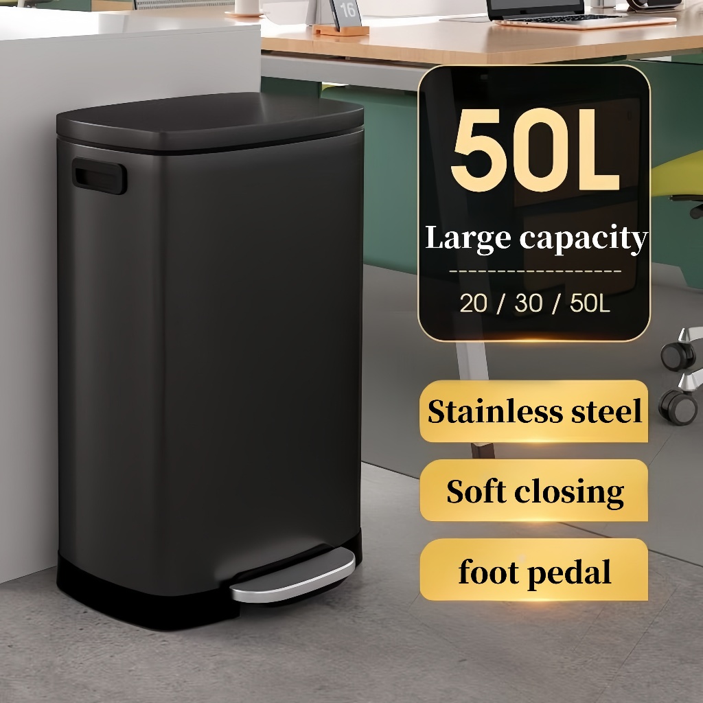 10L-50L Stainless Steel Trash Can Foot-on Garbage Can with Lid ...