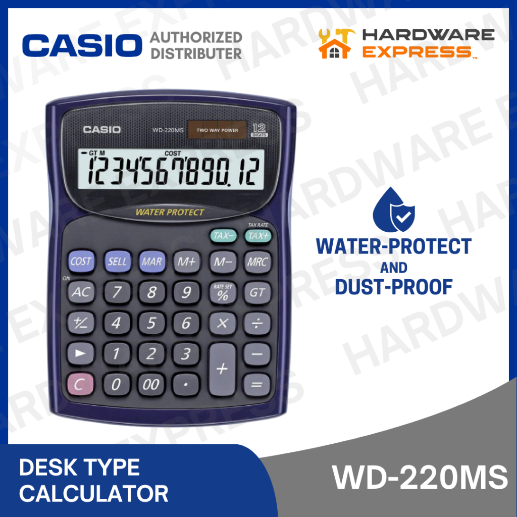 Casio WD-220MS Desk Type Calculator Water-Protect & Dust-Proof (12 Digits) | Shopee Philippines