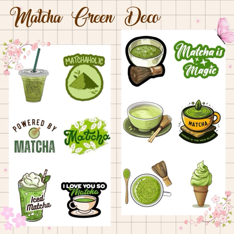 Matcha Green Decorative Waterproof Vinyl Sticker Pack Die-Cut | Shopee ...