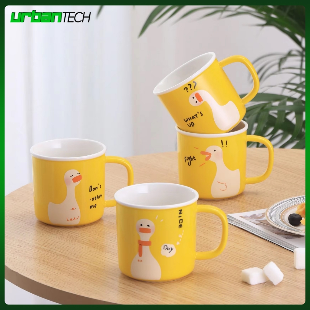 Quirky Ducks Design Ceramic Mug with Fun Yellow Ceramic Coffee Cup - 4 ...