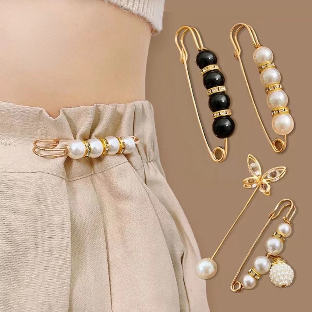 1pc Pearl Brooch Tightening Waistband Pin Opening Bottom Metal Pearl ...
