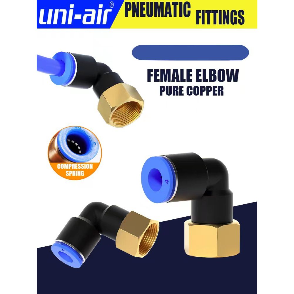 UNI-AIR PNEUMATIC PUSH IN ELBOW BRASS FEMALE FITTINGS (Thread M5, 1/8 ...