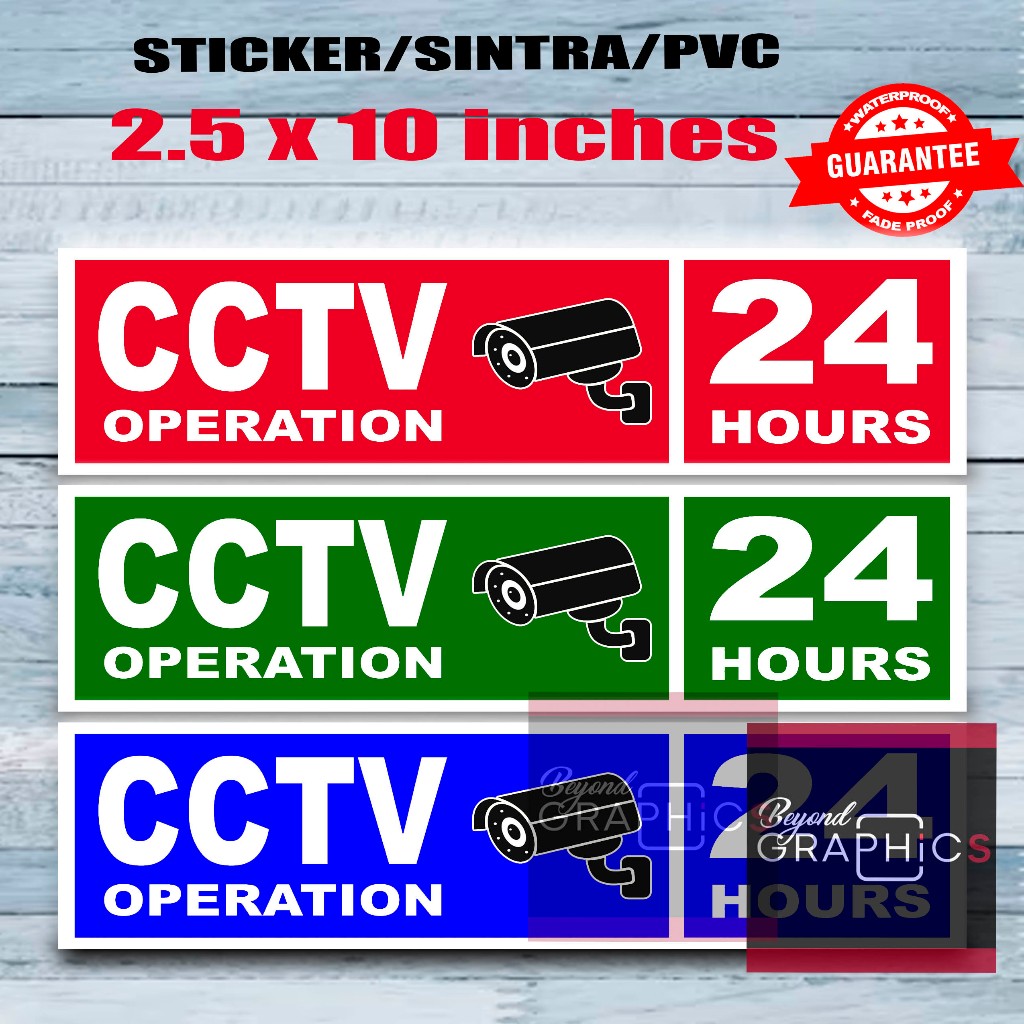 BG CCTV Operation Sign Sticker (10 x 2.5 inches) Non-Fade Waterproof ...