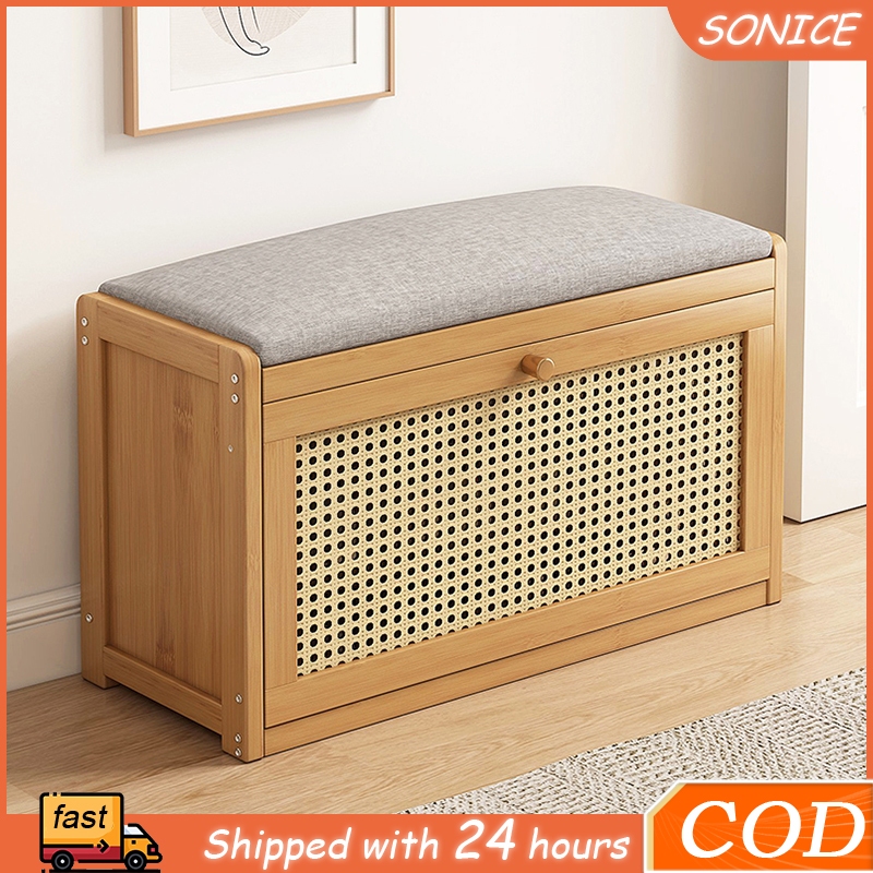 Wooden Shoe Changing Shoe Rack with Seat Tipping Bucket Shoe Cabinet ...