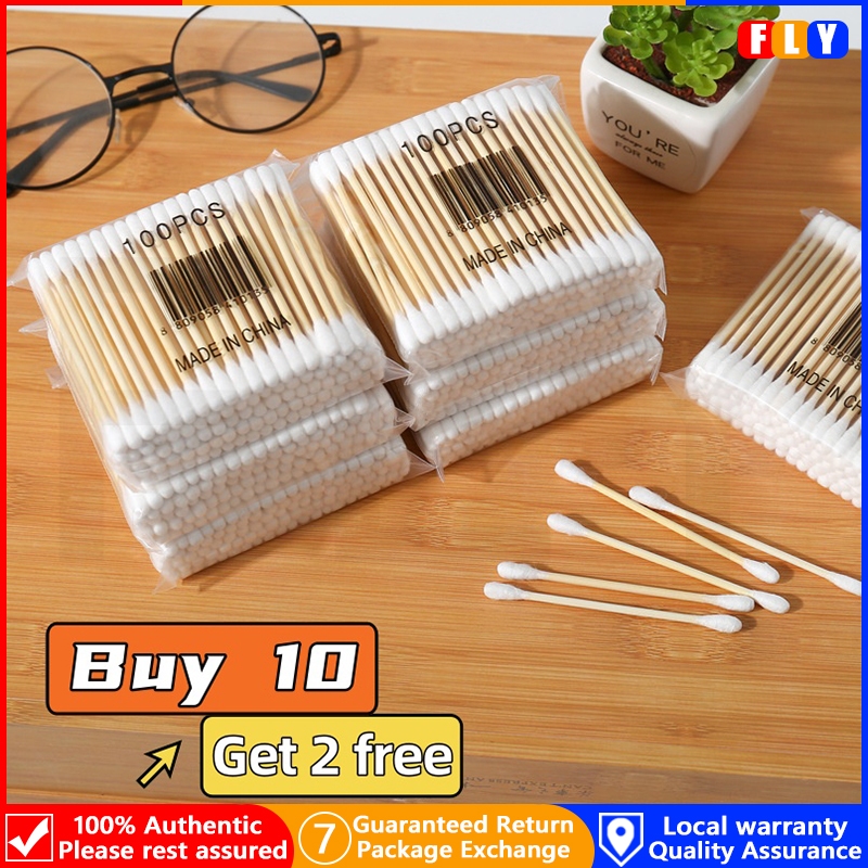 100PCS Double-headed Disposable Wooden Cotton Swabs Cleaning Cotton ...