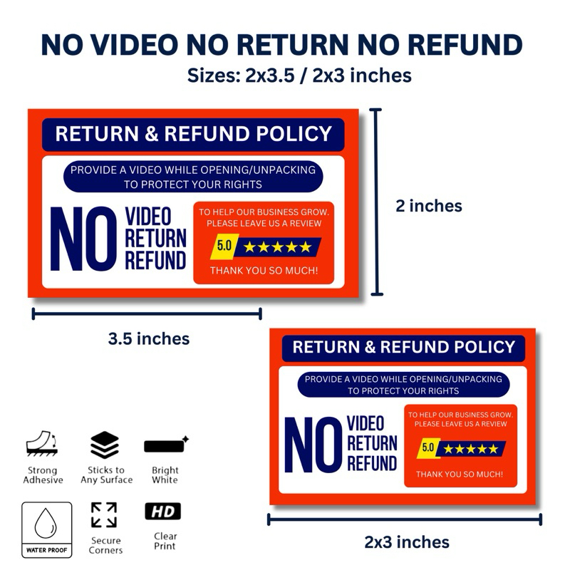 100PCS WATERPROOF HIGH QUALITY NO VIDEO NO RETURN NO REFUND STICKER ...