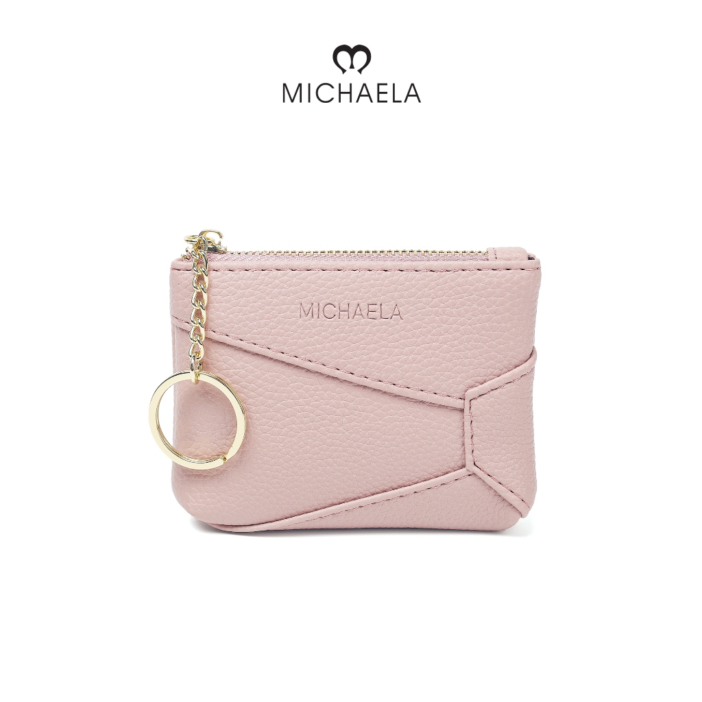 MICHAELA Geometric Folds Card Holder with Keychain Chic Roomy for Coins ...