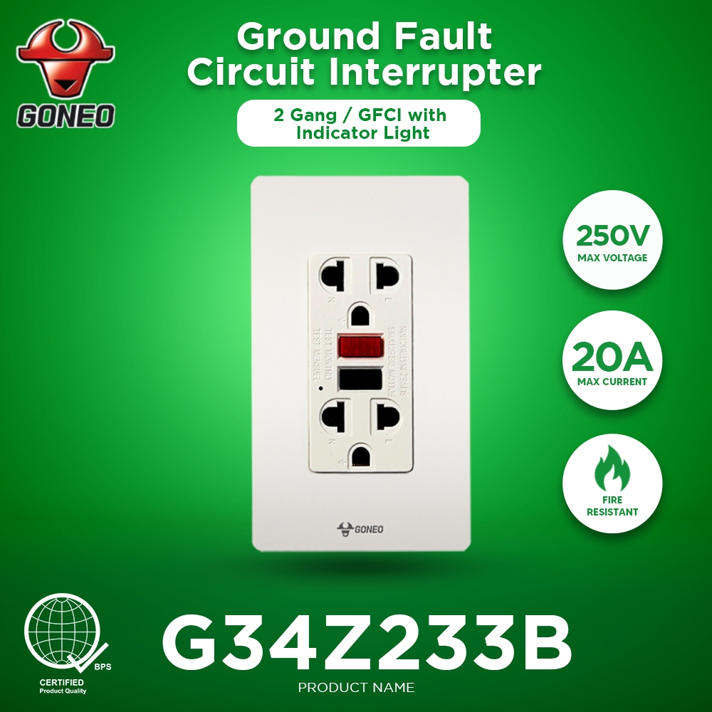 Bull 2 Gang GFCI Outlet w/ Indicator Light G34Z233B | Shopee Philippines