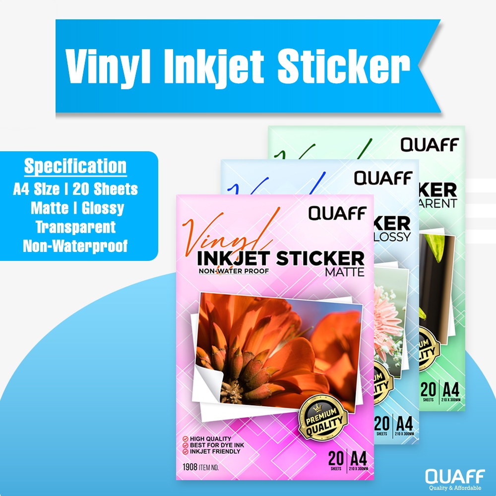 QUAFF Vinyl Inkjet Sticker A4 Size (Glossy / Matte / Transparent ...
