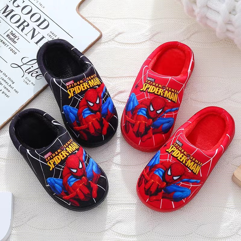 Spiderman Slippers For Kids Cozy Fluffy Bedroom Shoes Children Ankle ...