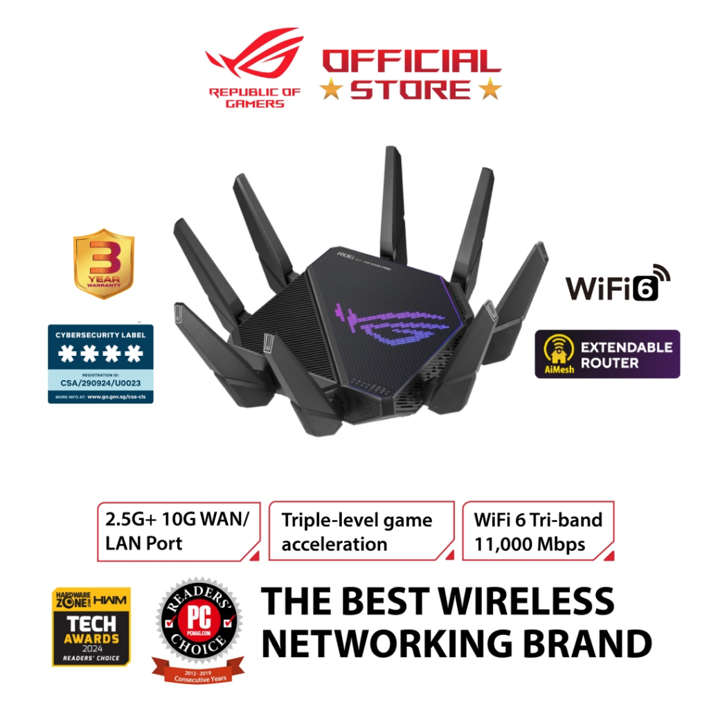 Asus ROG Rapture GT-AX11000 Pro Tri-Band WiFi 6 Extendable Gaming ...