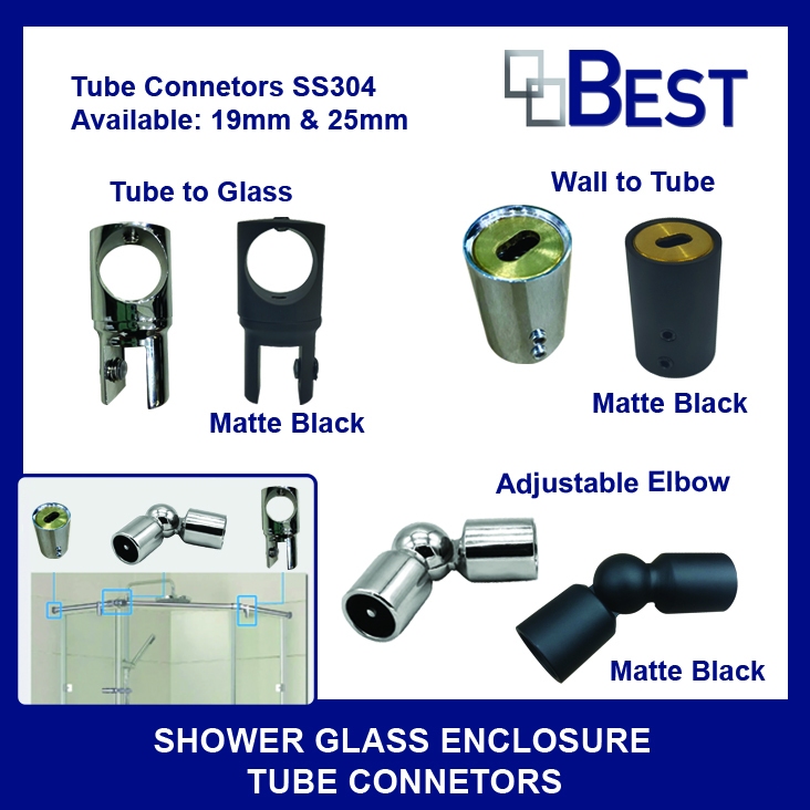 Shower Glass Enclosure Tube Connectors (wall to tube, tube to glass ...