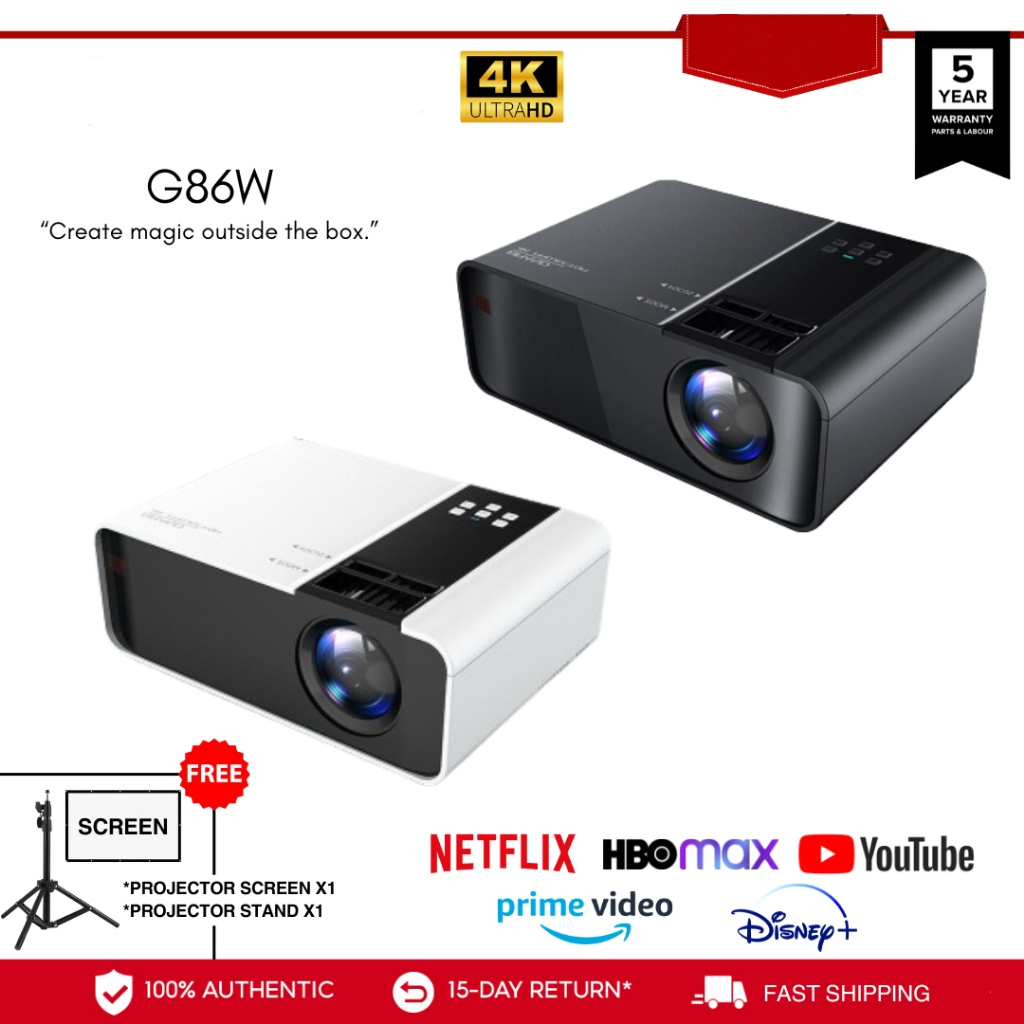 PROJECTOR G86W 4K UHD HD Portable Projector 6000 Lumens OS Android ...