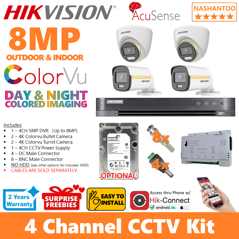 Hikvision 4Channel 8MP/4K AcuSense ColorVu 4Cameras 4CH DIY CCTV ...