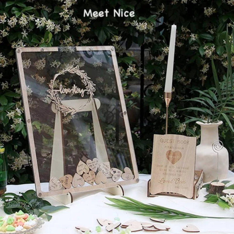 FREE PEN Wedding Guest Book Sign Guest Book Frame with Hearts Acrylic ...