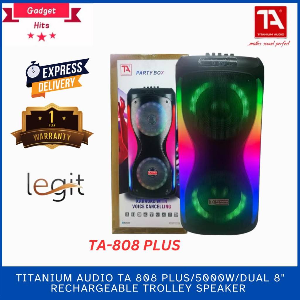 Titanium Audio TA 808 Plus/5000w/Dual 8" Rechargeable Trolley Speaker ...