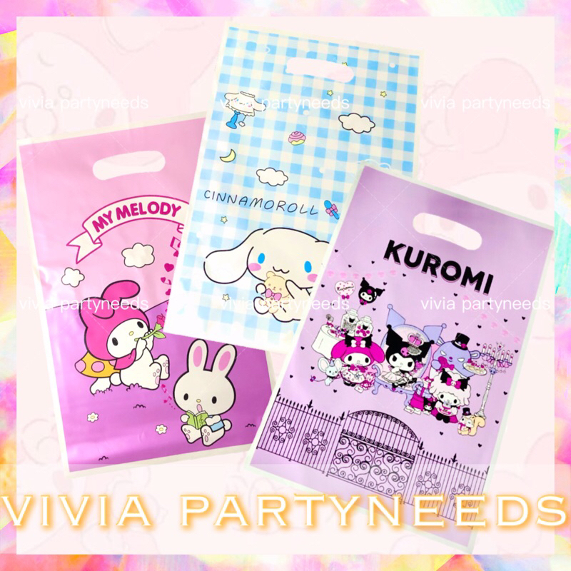 10pcs Sanrio Kuromi Melody Cinnamoroll Plastic Loot Bag 17x25cm Bithday ...