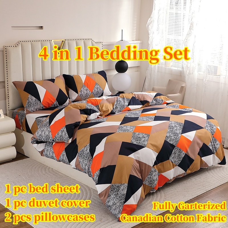 Canadian Cotton 4 in 1 Bedding Sheet Set Fully Garterized Duvet Cover ...