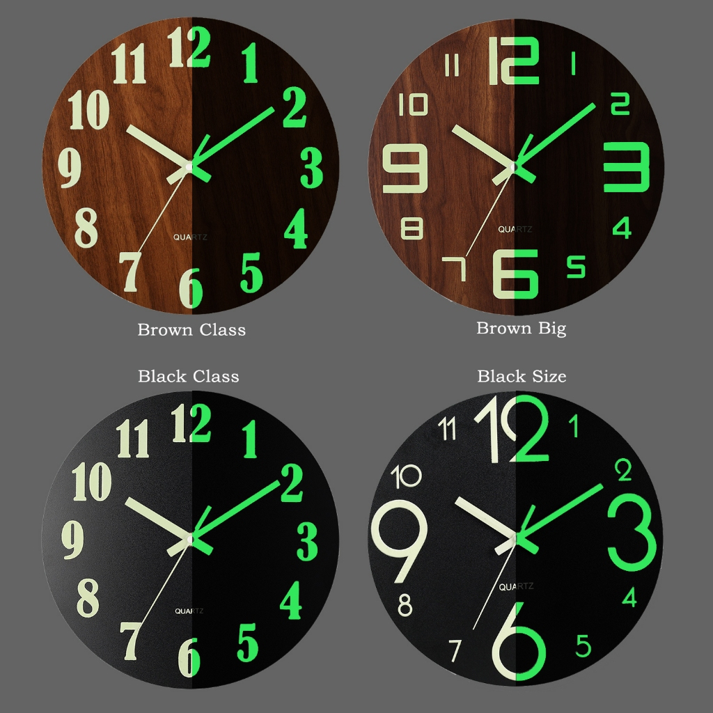 Glow in the Dark Wall Clock 12'' Silent Modern Wood Aesthetic Digital ...