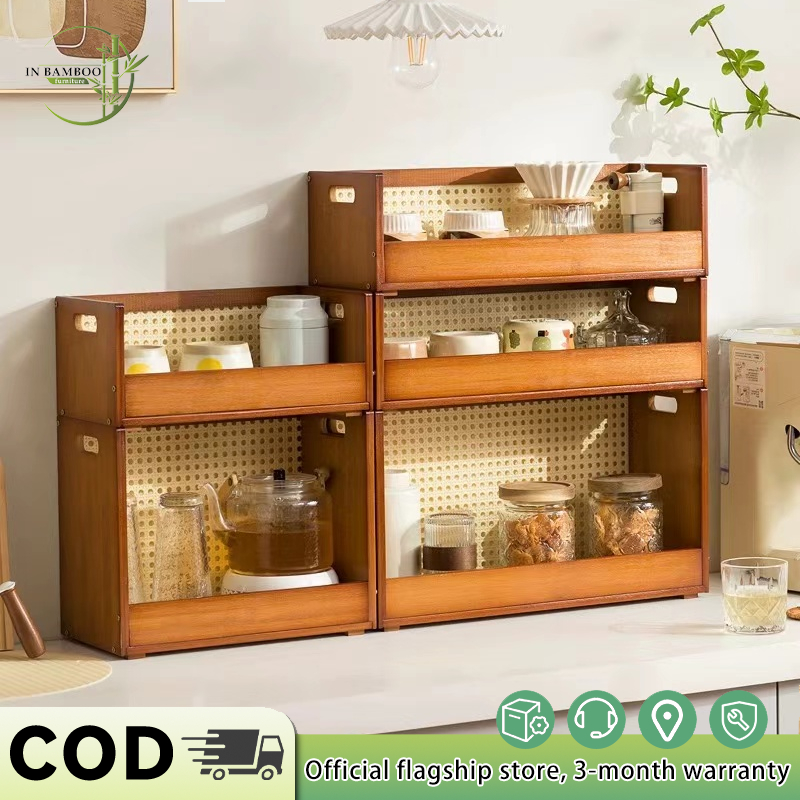 Desktop storage box stackable storage cabinet bamboo storage cabinet ...