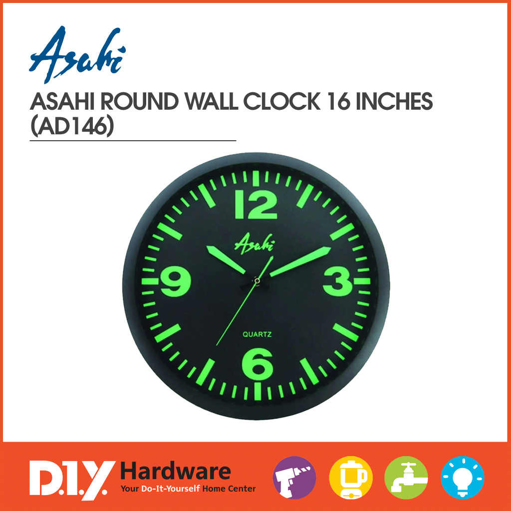 ASAHI by DIY Hardware Round Wall Clock 16" - AD146 (GREEN/BLACK ...
