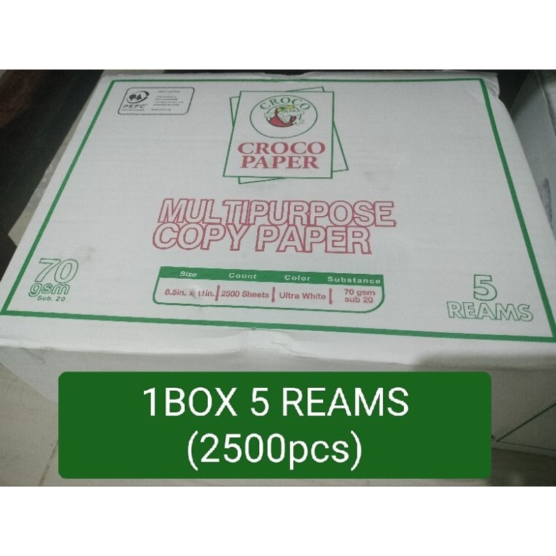 5 REAMS BOND PAPER WHITE 70GSM CROCO 1BOX 2500 SHEETS | Shopee Philippines