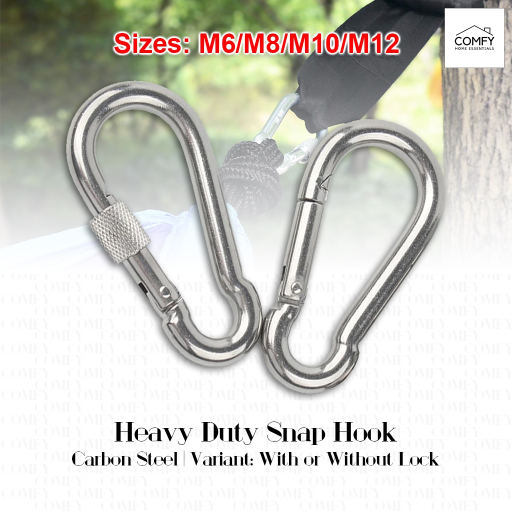 1PC Heavy Duty Steel Snap Hook Carabiner Metal with Lock Nut Rope Snap ...