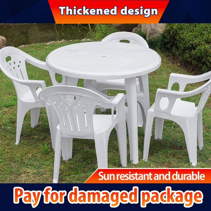 Outdoor patio plastic table and chair with back chair round table ...
