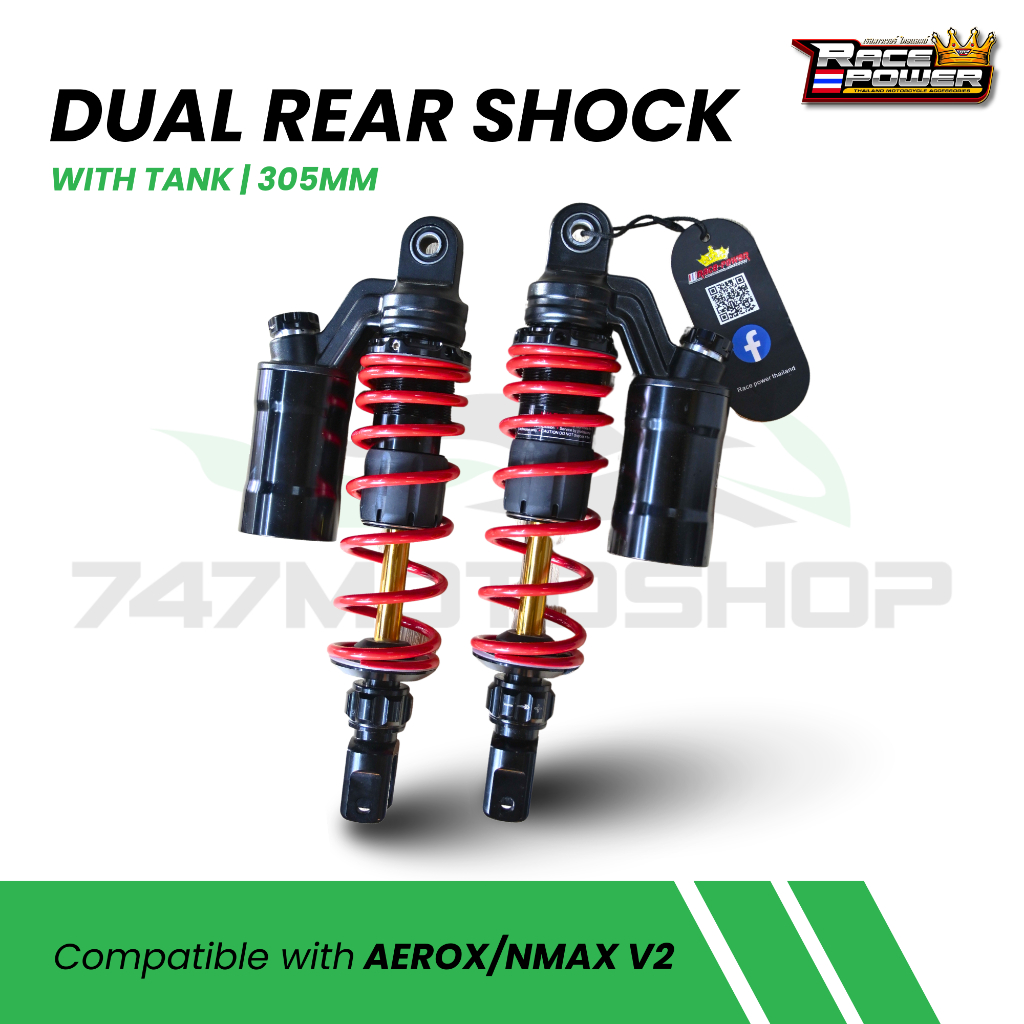RaCE POWER DUAL REAR SHOCK WITH TANK 305MM FOR AEROX/NMAX V2 | Shopee ...