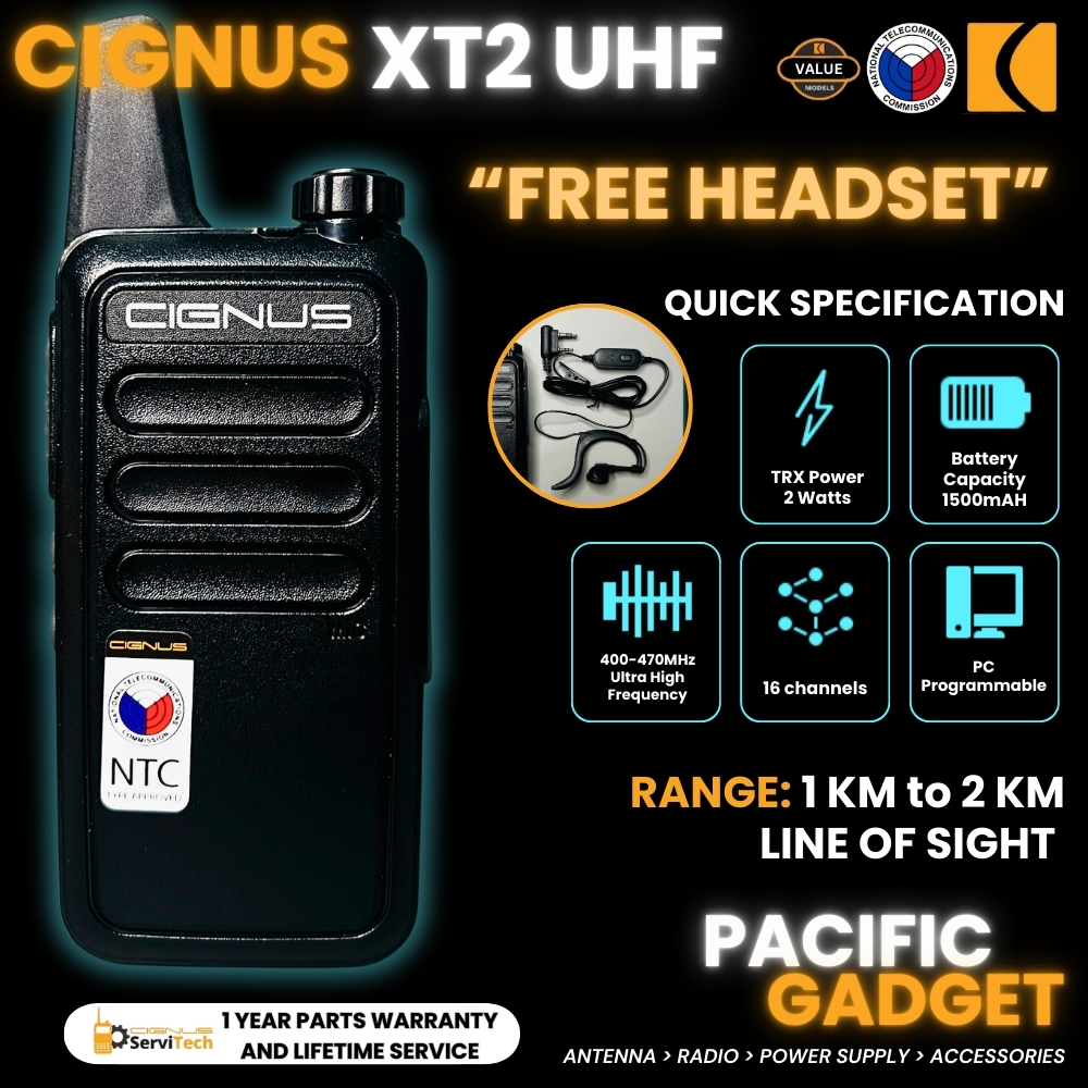Cignus XT2 UHF TWO WAY RADIO WALKIE TALKIE FREE HEADSET | Shopee ...