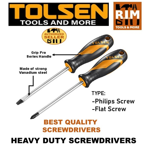 TOLSEN 2 pcs Screwdrivers set HEAVY DUTY Philips screw and Flat screw ...