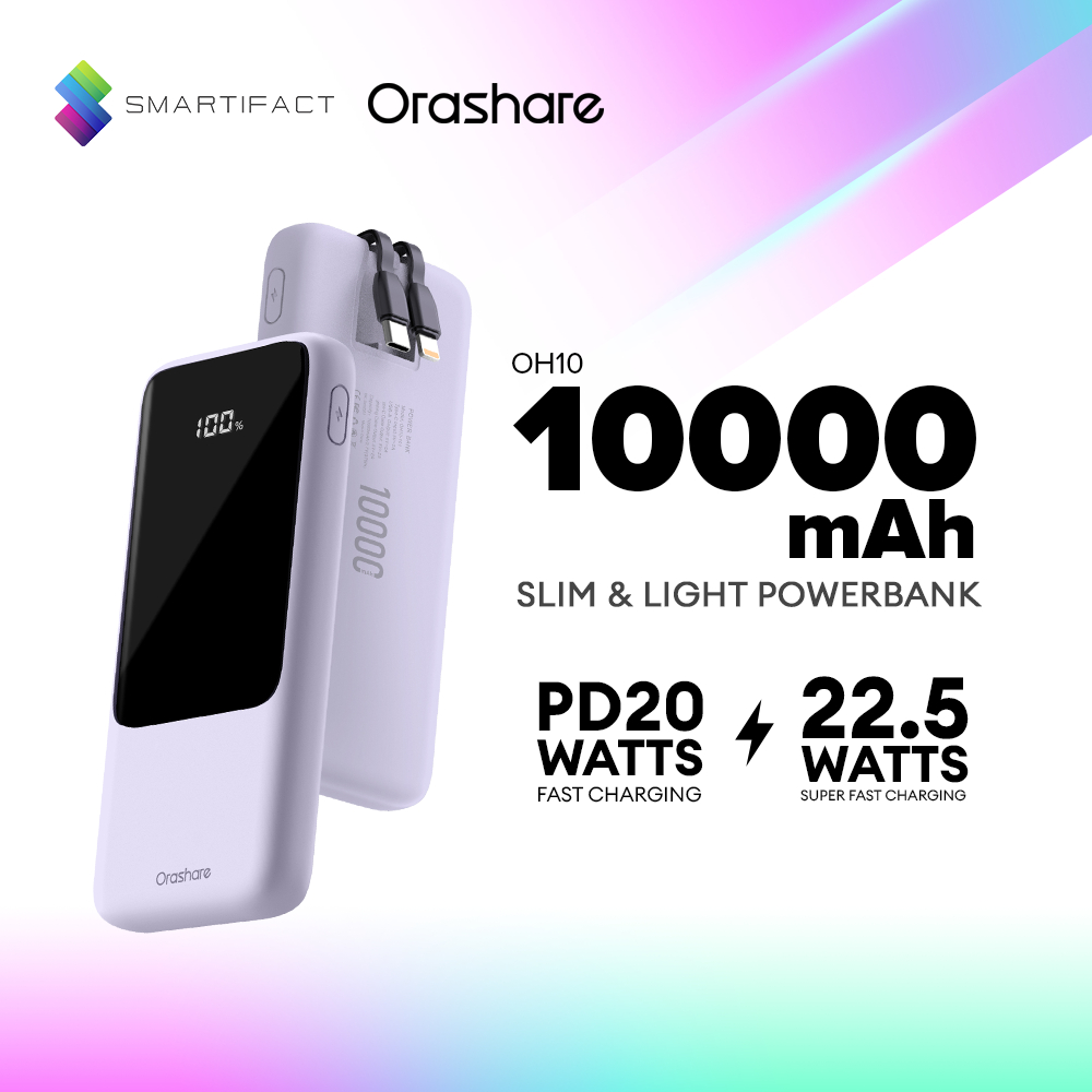 Orashare OH10 10000mAh Power Bank With Built-in Cable Large Smart ...