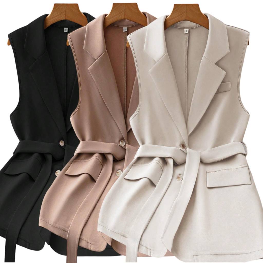 GBOSS Waterfall V Line Vest Belted Blazer | Shopee Philippines