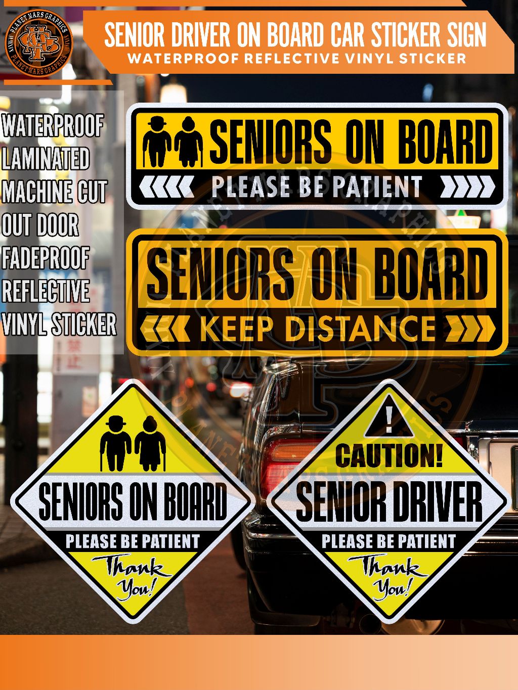 SENIOR DRIVER ON BOARD CAR STICKER SIGN Waterproof Reflective Vinyl ...