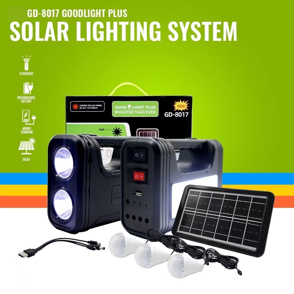 GDLITE GDPLUS GD-8017 Solar Lighting System 6V 3W Emergency Light with Three Bulbs and Solar ...