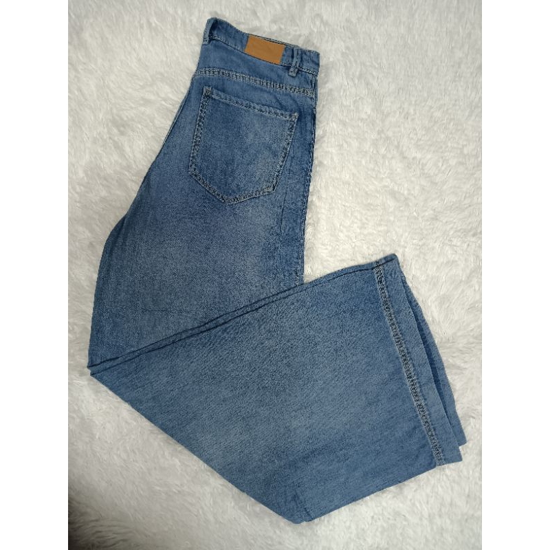 Denim mom square pants wideleg for ladies | Shopee Philippines